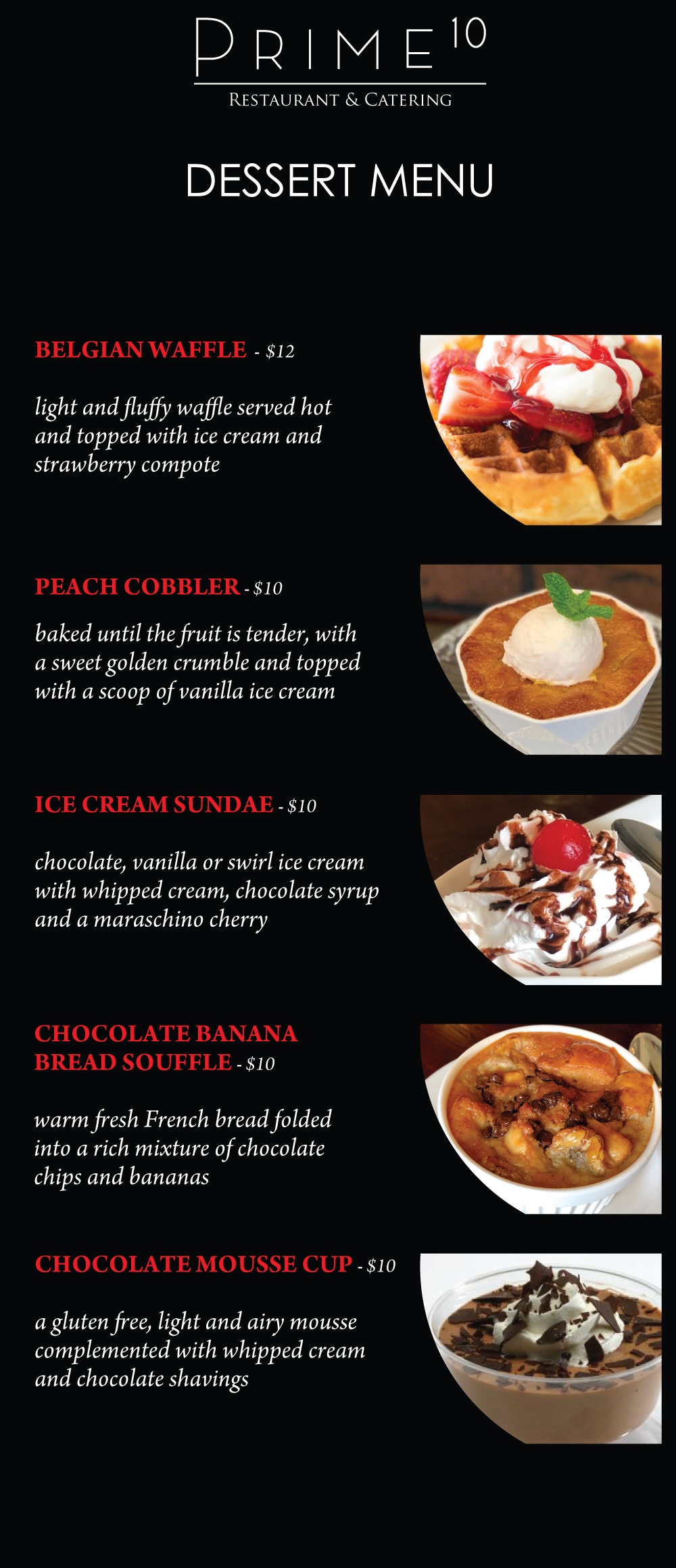 Dessert Menu - Prime 10